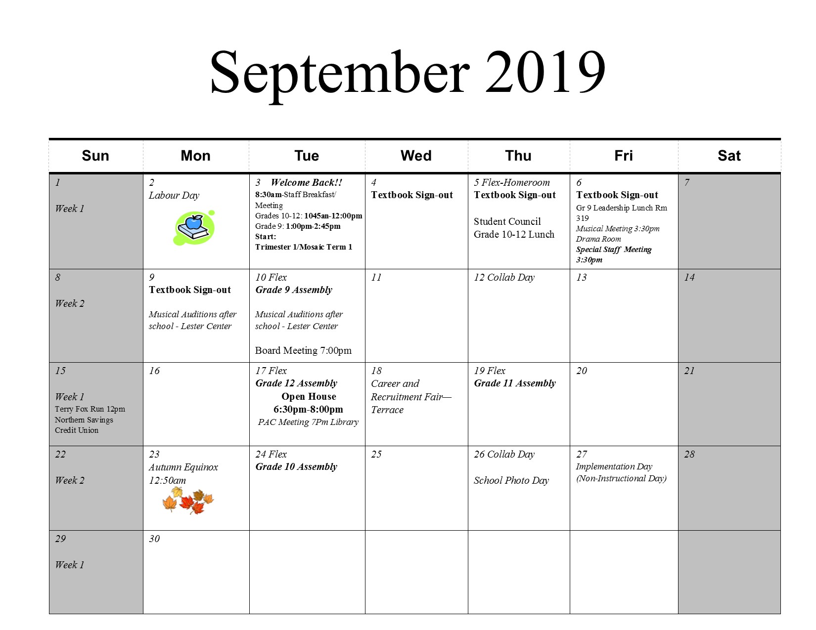 Monthly Calendars | Charles Hays Secondary