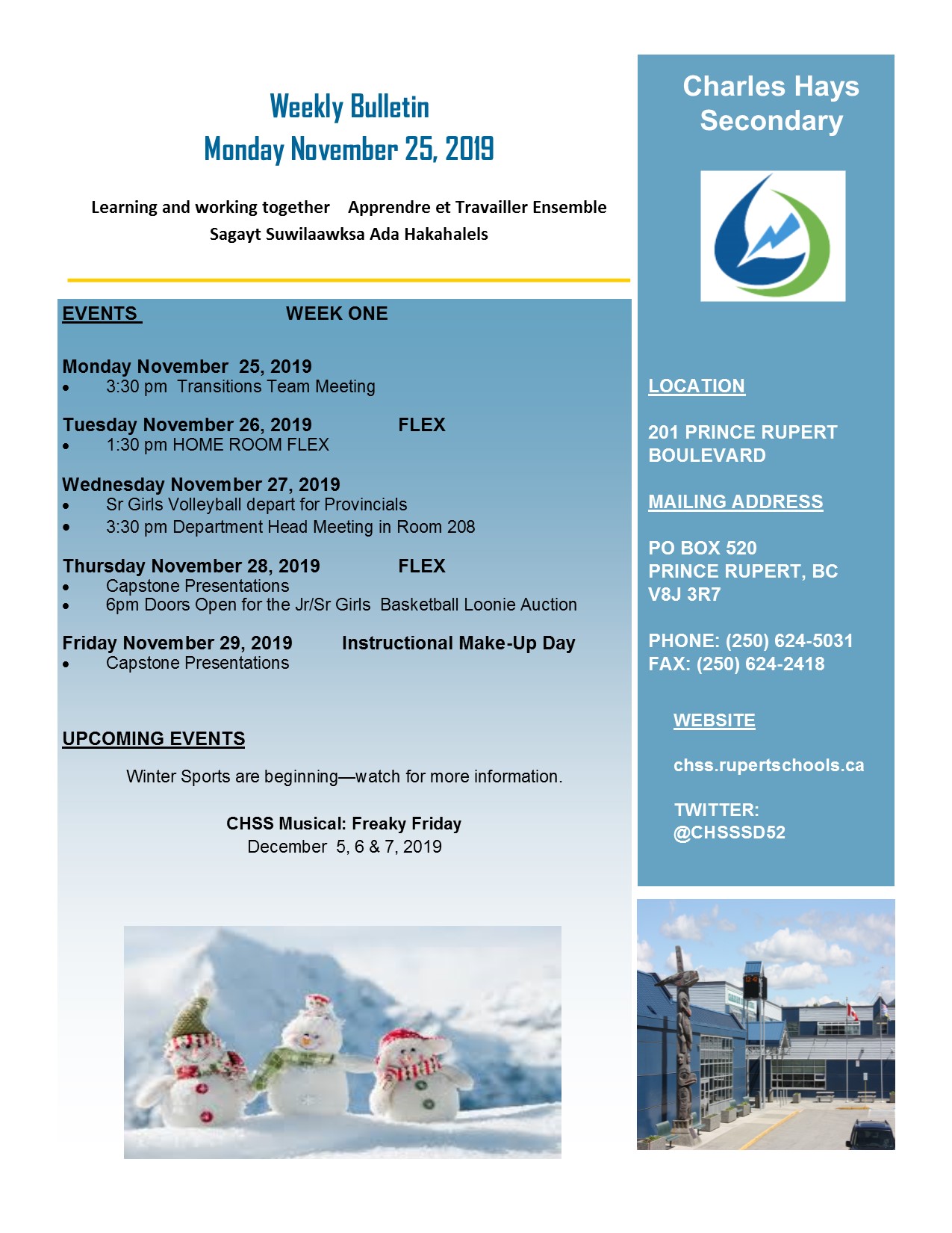 CHSS Weekly Bulletins | Charles Hays Secondary