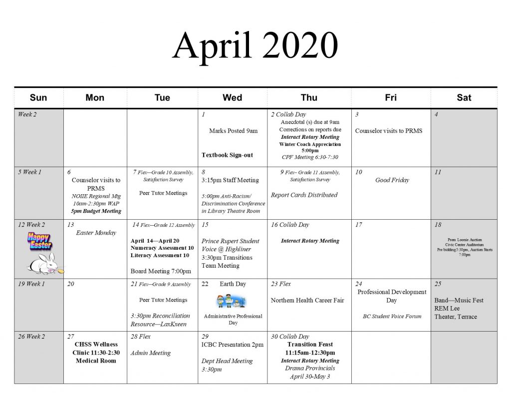 Monthly Calendars | Charles Hays Secondary
