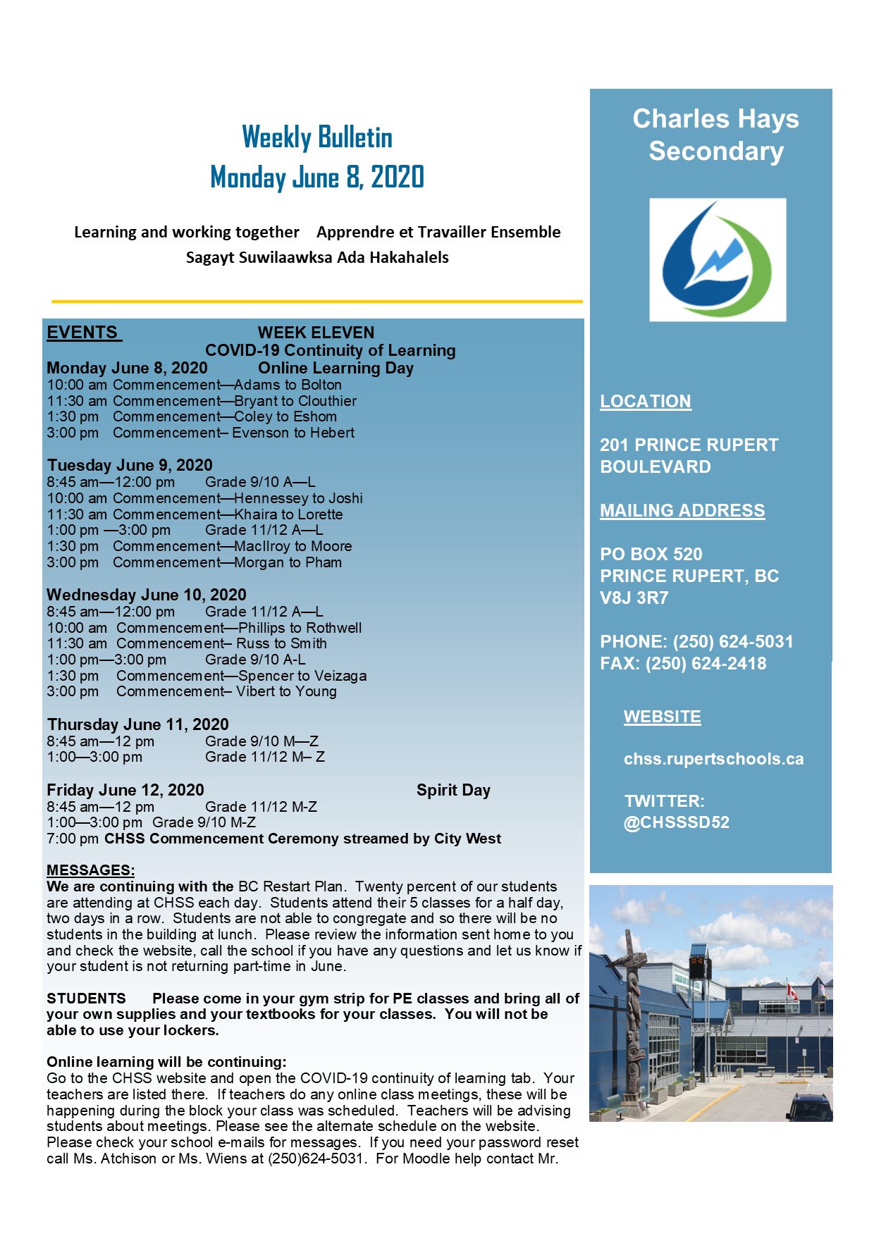 CHSS Weekly Bulletins | Charles Hays Secondary